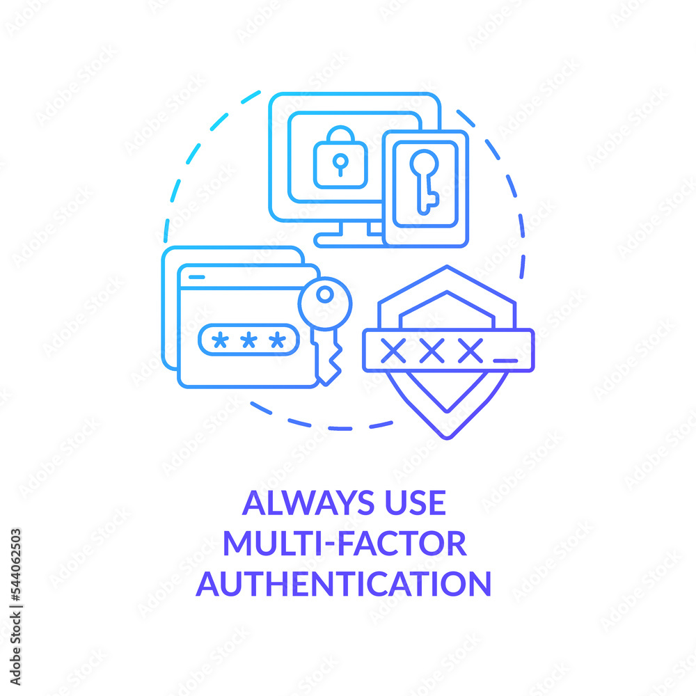 Use multi-factor authentication blue gradient concept icon. Account security. Protect personal ...