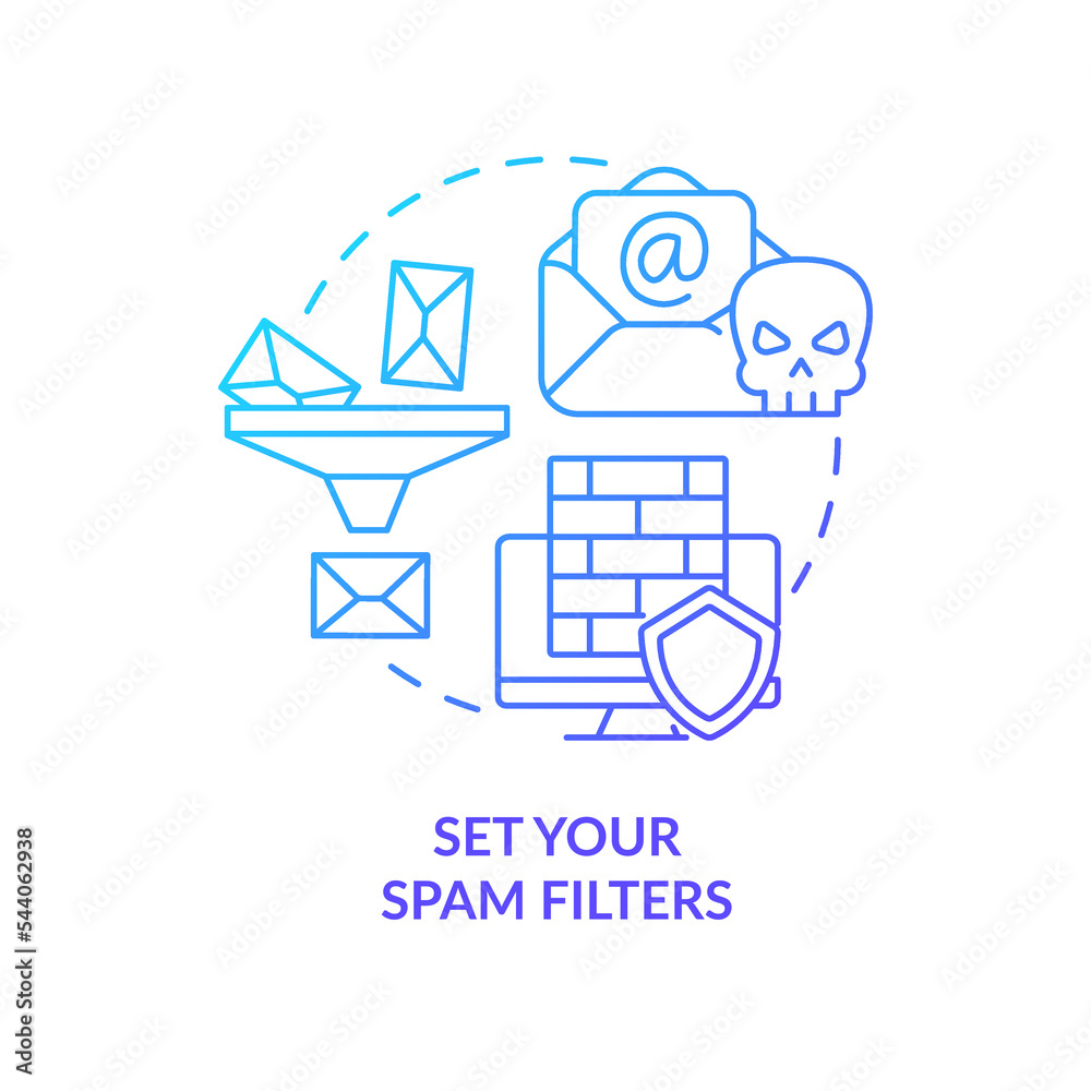 Set your spam filters blue gradient concept icon. Email protection ...