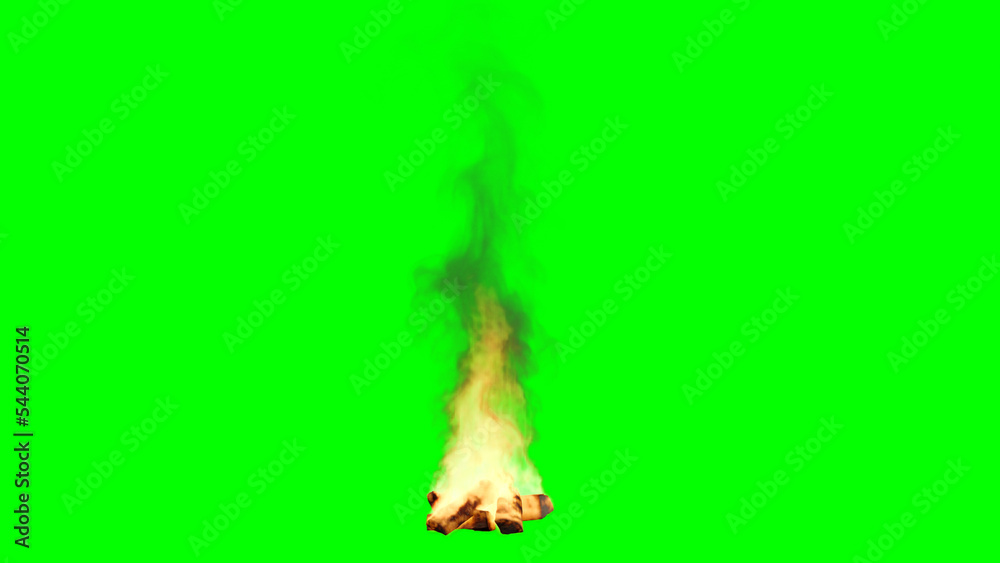 Realistic fire fire and smoke with gray cloud. 3D rendering of wood ...