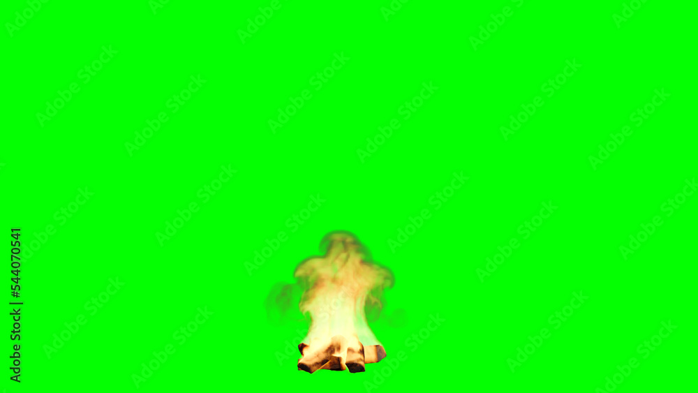 Realistic fire fire and smoke with gray cloud. 3D rendering of wood ...