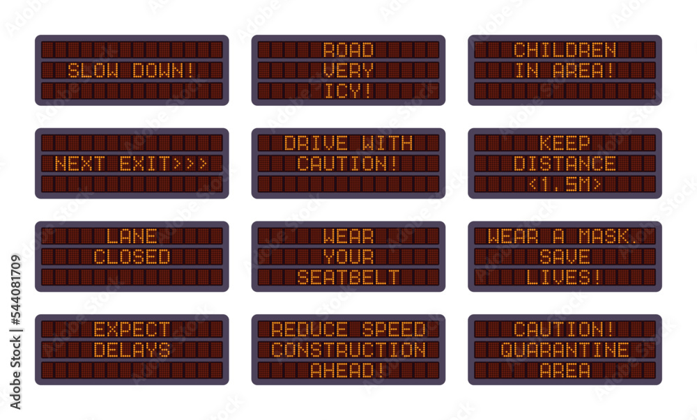 Information board, digital variable road sign set. Changeable ...