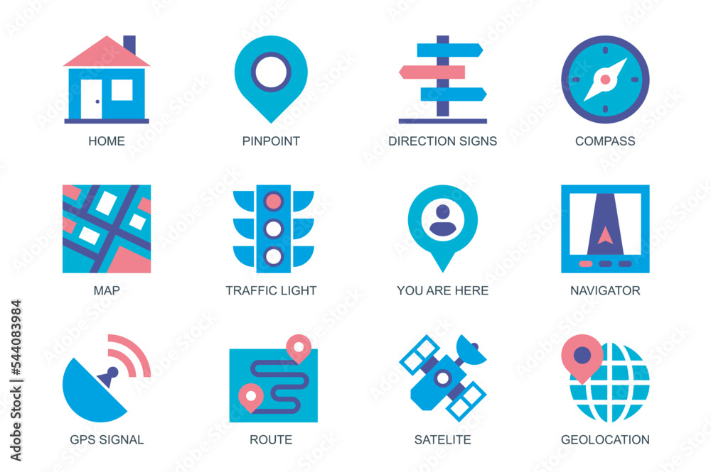 Navigation concept of web icons set in simple flat design. Pack of home ...
