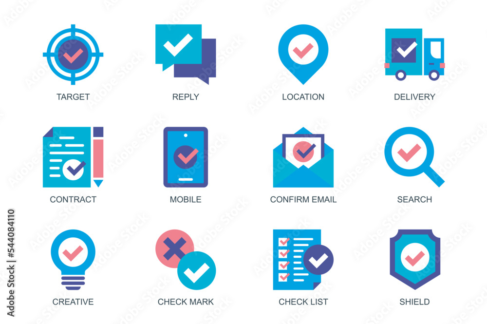 Check marks concept of web icons set in simple flat design. Pack of ...