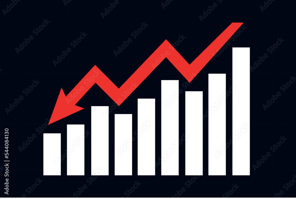Bar chart graph decreasing values crisis and downgrade red arrows ...