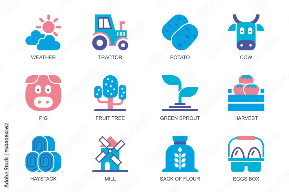 Vetor de Farm concept of web icons set in simple flat design. Pack of ...
