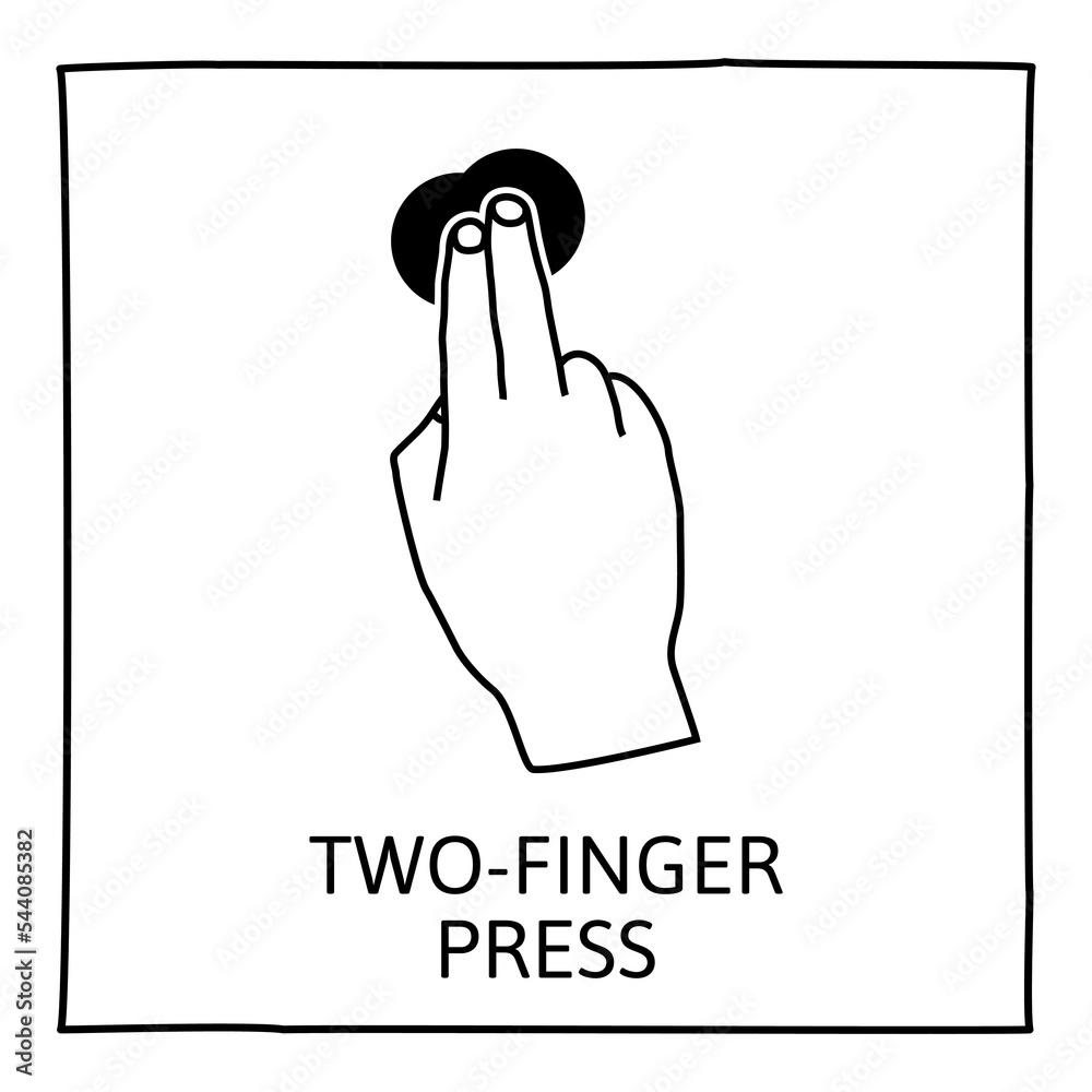 Doodle gesture icon. Two fingers long press. Touch screen hand gestures ...