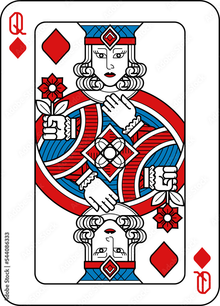 Playing Card Queen of Diamonds Red Blue and Black Stock Illustration ...