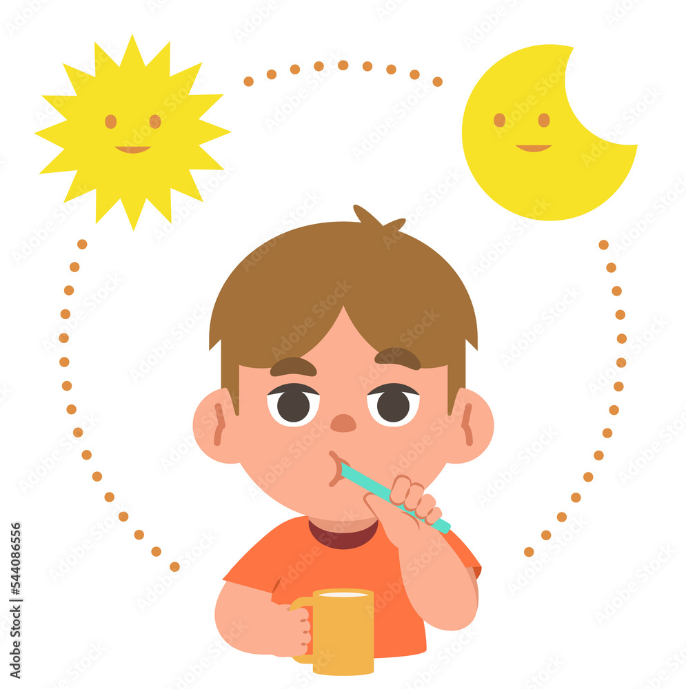 a white boy cleaning teeth with toothbrush by brushing teeth with ...