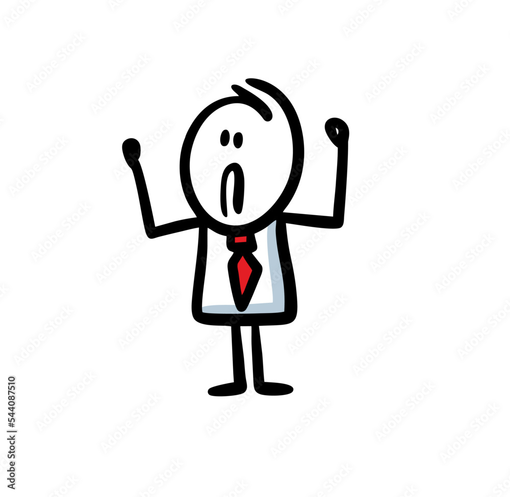 Office employee with rising up hands and sad face in give up sign ...