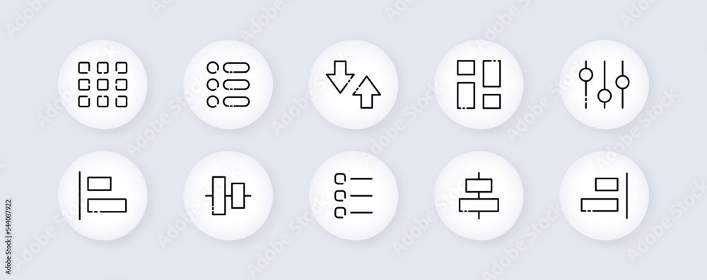 Menu buttons set icon. Tiles, slider, settings, centering, alignment ...