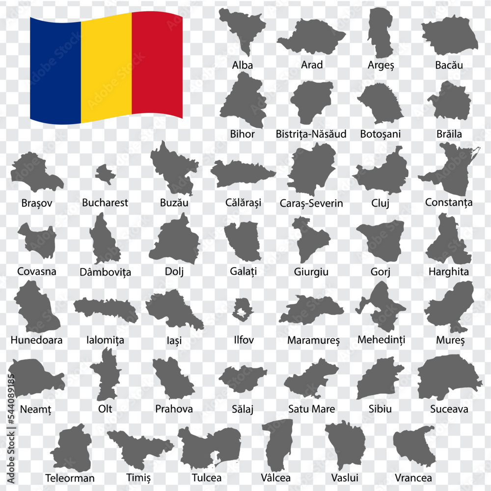 Forty two Maps Regions of Romania - alphabetical order with name. Every ...