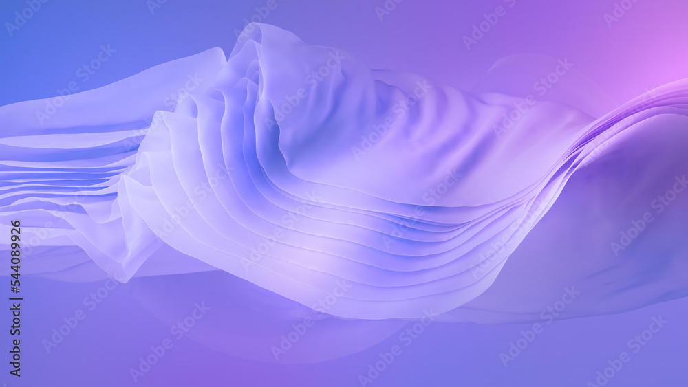 3d render, abstract violet background, many layers of floating veil, flowing drapery macro, wavy ...