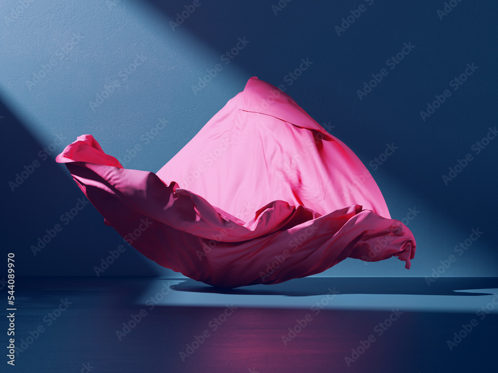 3d render. Abstract fashion background with red drapery falling on the ...
