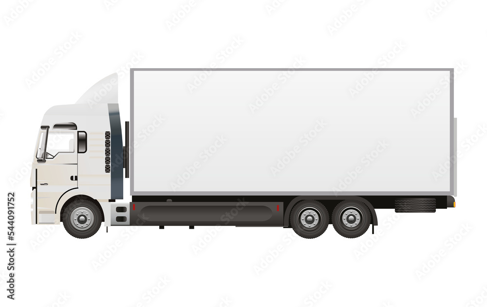 white cargo truck, realistic illustration, side view, isolated Stock ...