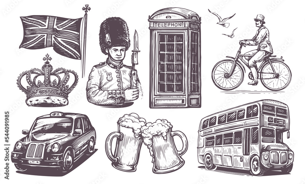 United Kingdom concept. Vector illustration. Set of design elements on ...