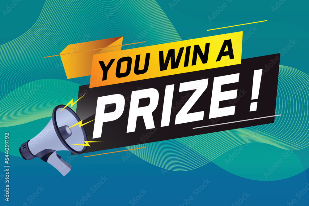 you win prize word concept vector illustration with megaphone and 3d ...