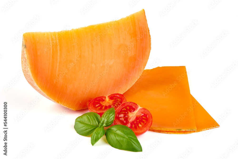 Piece of Cheddar cheese, isolated on white background. High resolution ...