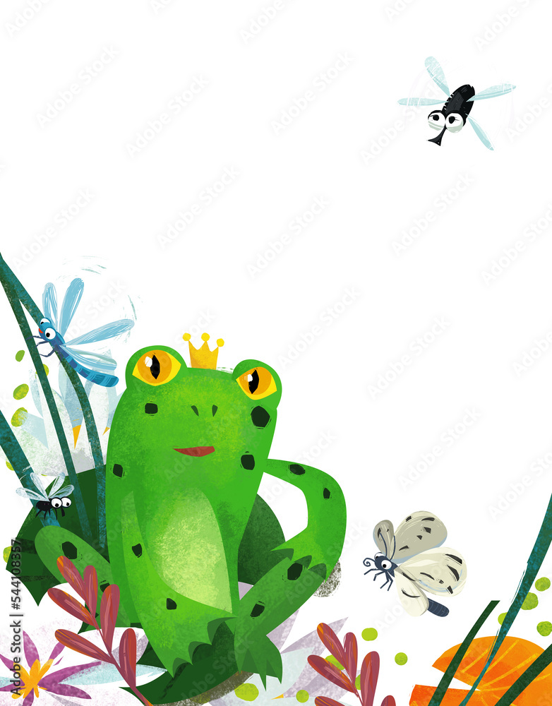 cartoon frog and funny bugs insects flying illustration Stock ...