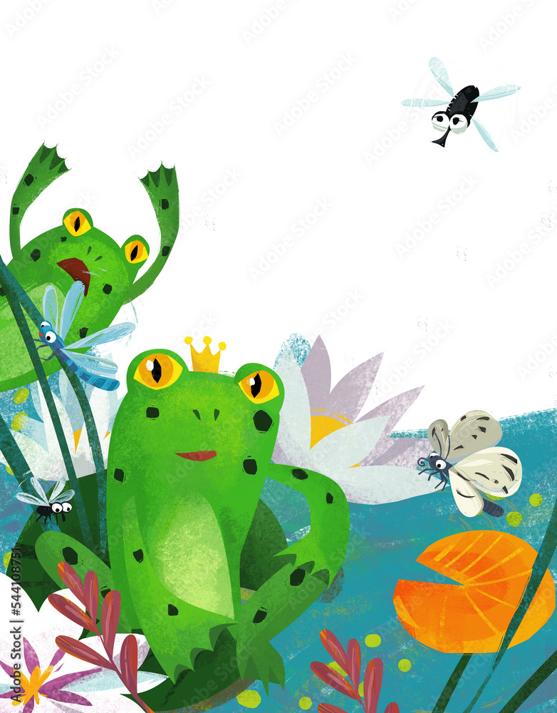 cartoon frog and funny bugs insects flying illustration Stock ...