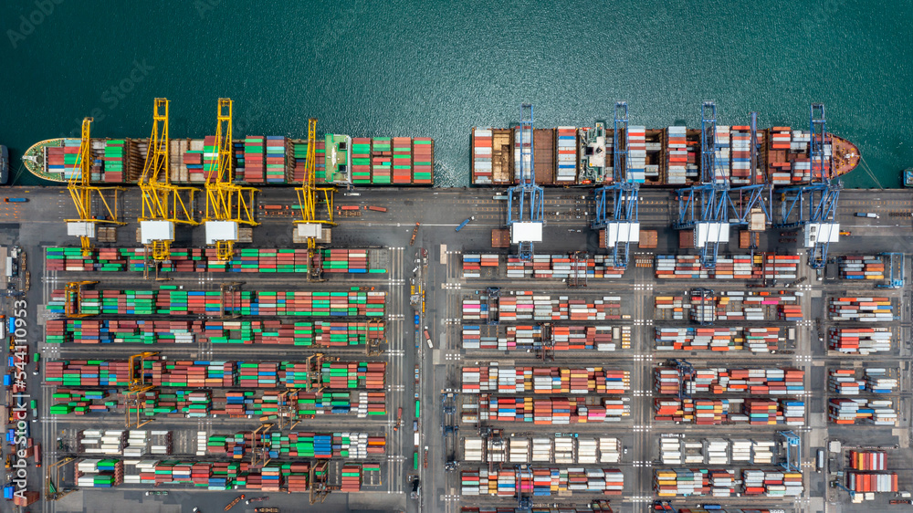 Aerial top view container ship global business logistic transportation ...