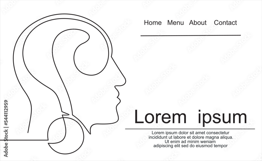 The head of a man with a question mark is drawn by a single black line ...
