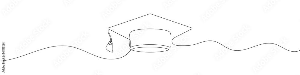 Continuous linear drawing of graduation cap. Graduation cap icon ...