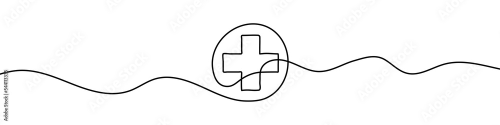 Continuous linear drawing of hospital sign. Medical cross icon ...