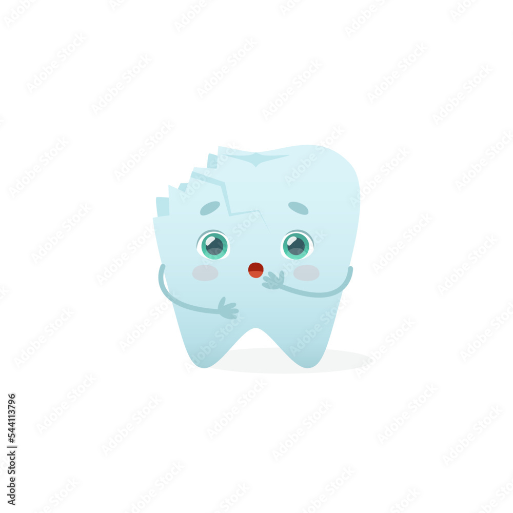 Cartoon broken tooth with cracks. Cute dental mascot for kids clinic ...