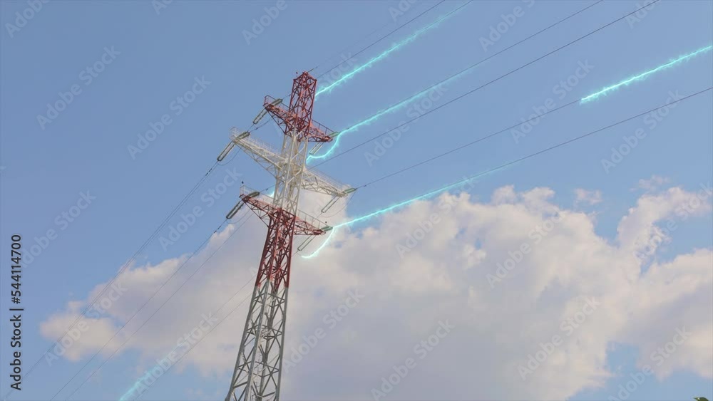 Visualization of current in wires. High voltage tower concept ...