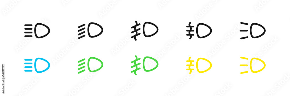 Headlight icon. Car dashboard symbol. Light in the car icons. Vector ...