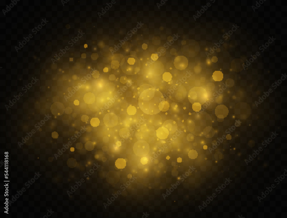 Glowing light effect with many glitter particles isolated on ...