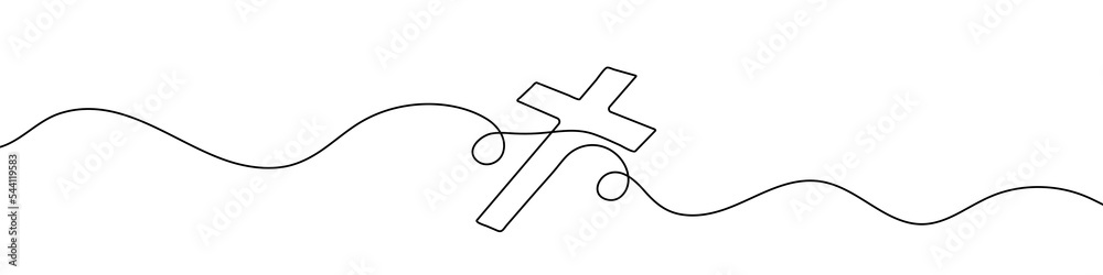 Continuous line drawing of christian cross. Religious cross one line ...
