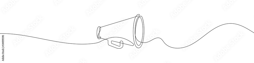 Continuous line drawing of megaphone. Public horn speaker linear icon ...