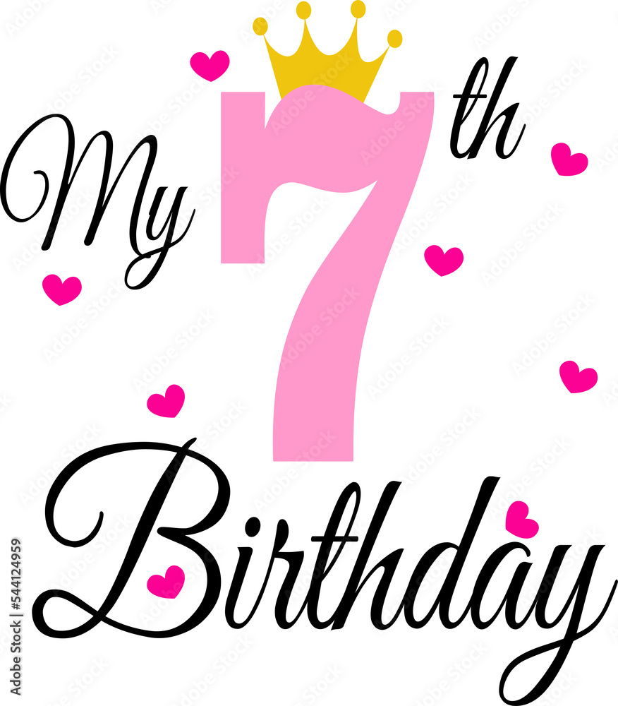 girl 7th happy birthday vector Stock Illustration | Adobe Stock