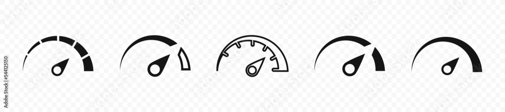 Speedometer icon set. Dashboard icon collection. Performance indicator ...