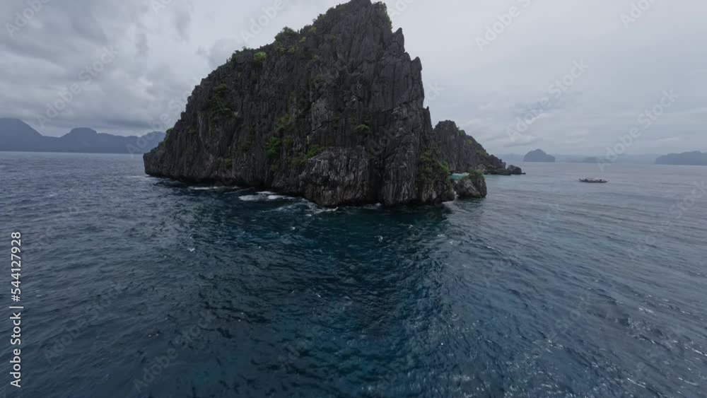 Picturesque dramatic sea wave surface sky Asian exotic island travel ...