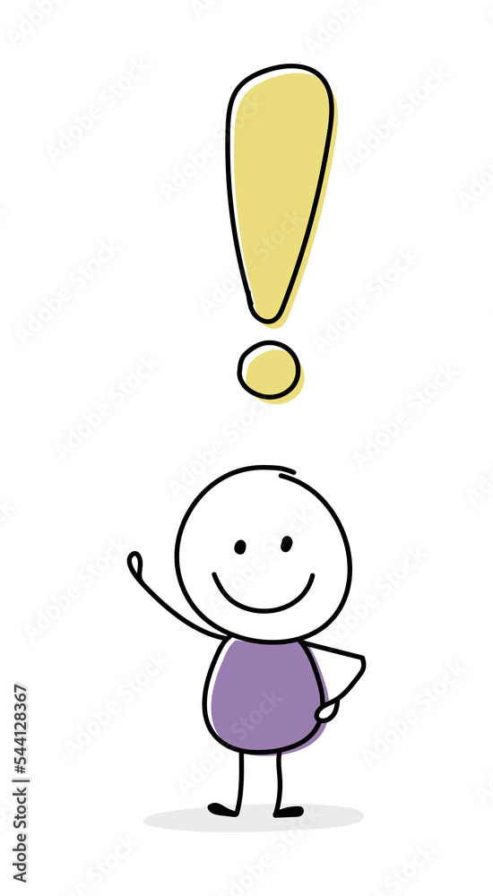 Smiley stickman with exclamation mark symbol. Vector Stock Vector ...