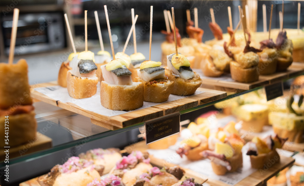Snacks in tapas bar in Spain, traditional Spanish food Stock Photo ...