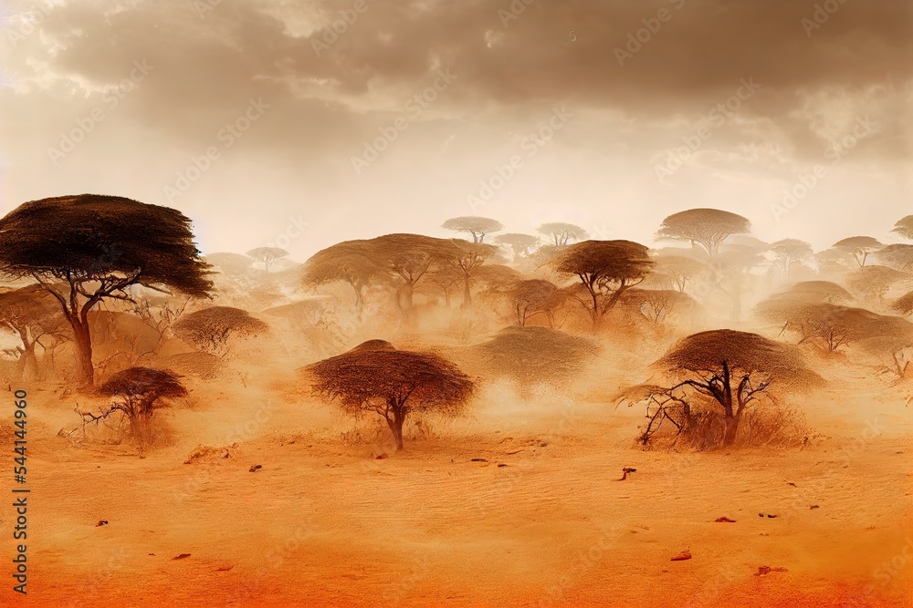 Climate change in Africa concept Yellow orange dusty sandstorm with ...