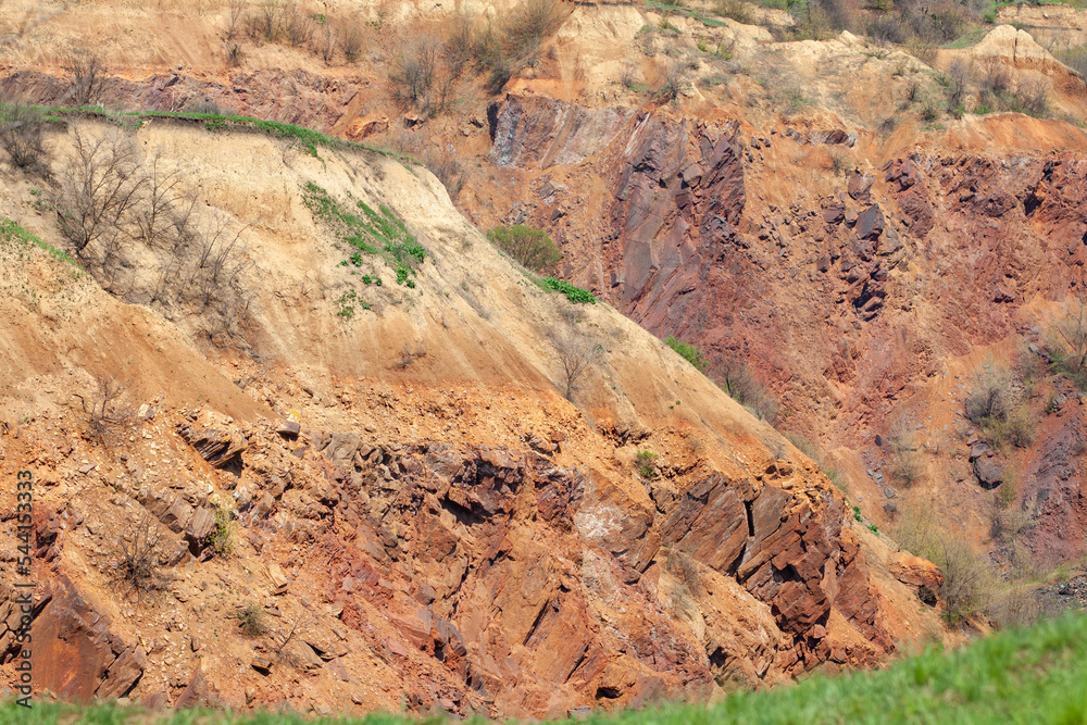 Soil erosion, sliding, and caving. Inside the landslide is rock ...