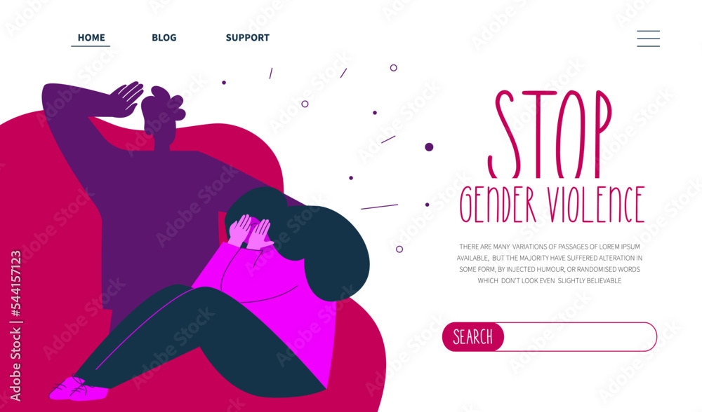 Web landing page сoncept with man torments and beats woman and phrase ...