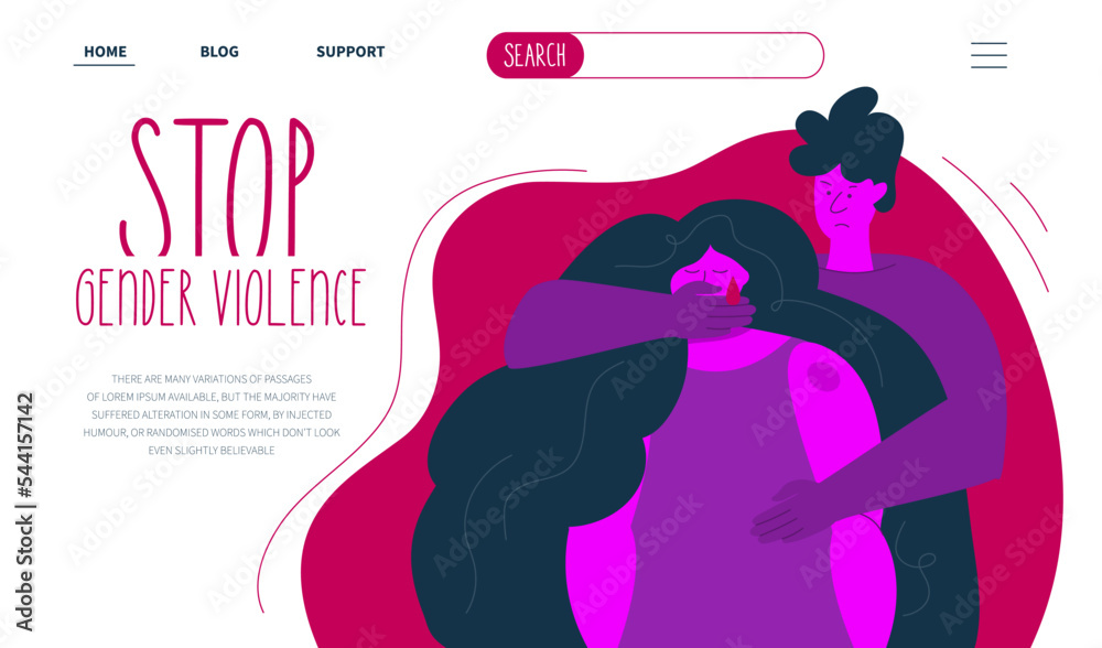 Web landing page сoncept STOP gender violence. The man torments and ...