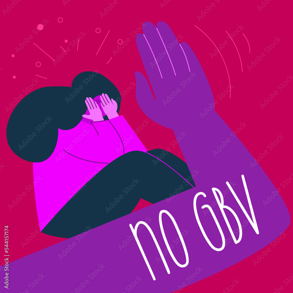 Concept with man hand keep on women and phrase NO GBV. The vector ...