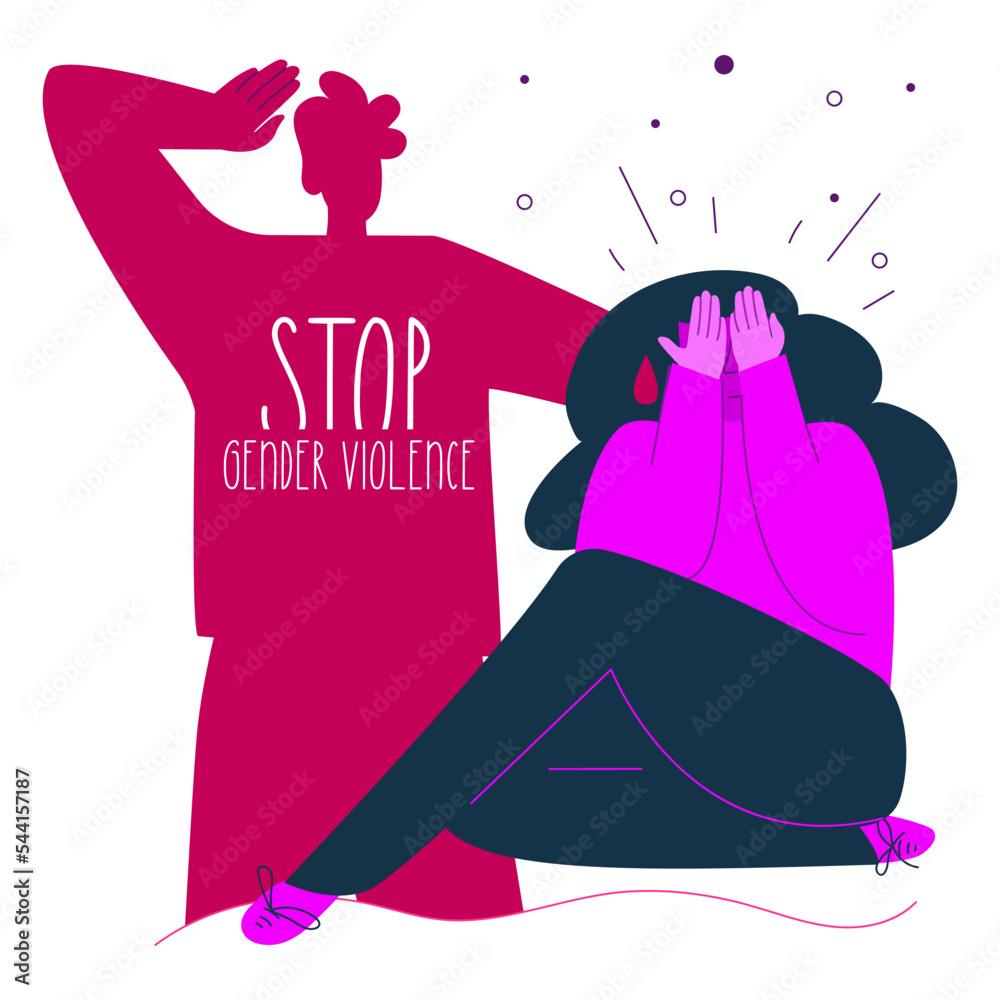Concept STOP gender violence. The woman crys and man beats. The NO GBV ...