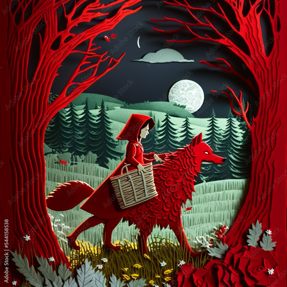 little red riding hood and the wolf 3d paper simulation Stock ...