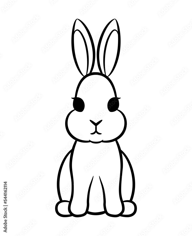 Cute rabbit face view outline sketch. Little bunny isolated on white ...
