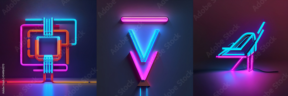 Neon lights logos sings and icons, neon sign neon, collection Stock ...