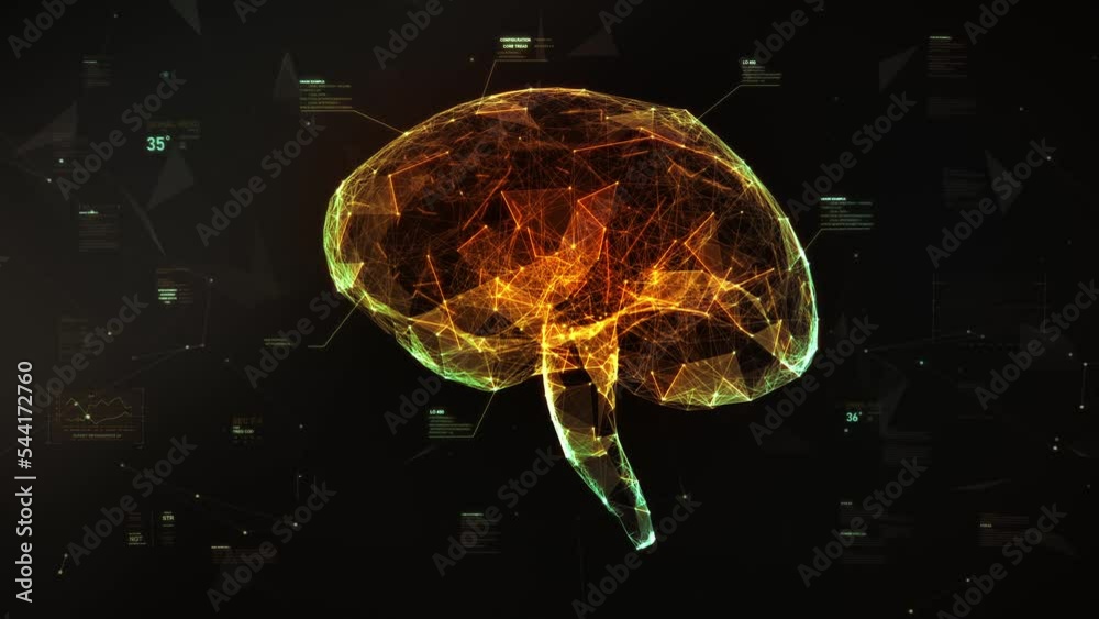 Futuristic 3D Animation of Artificial Intelligence Digital Brain with ...