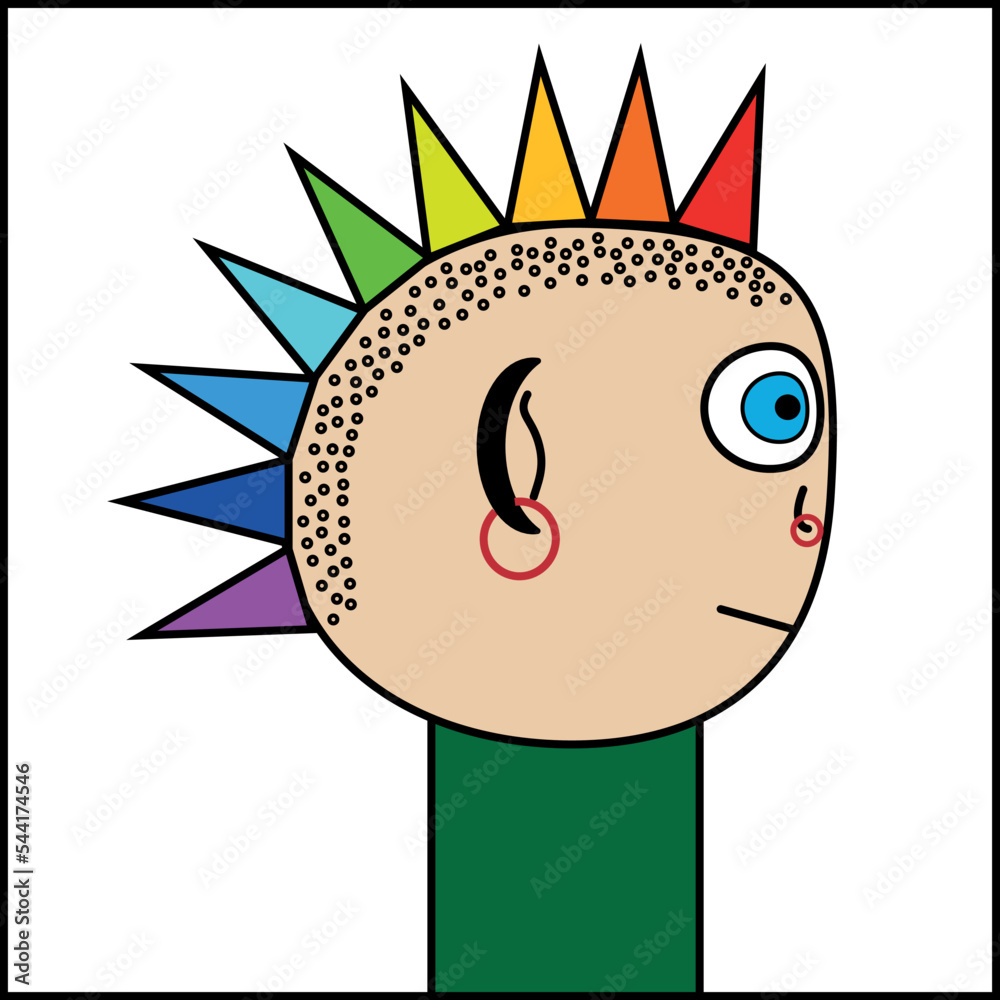 Profile of a young boy with a rainbow mohawk. Mohawk hairstyle, facial ...