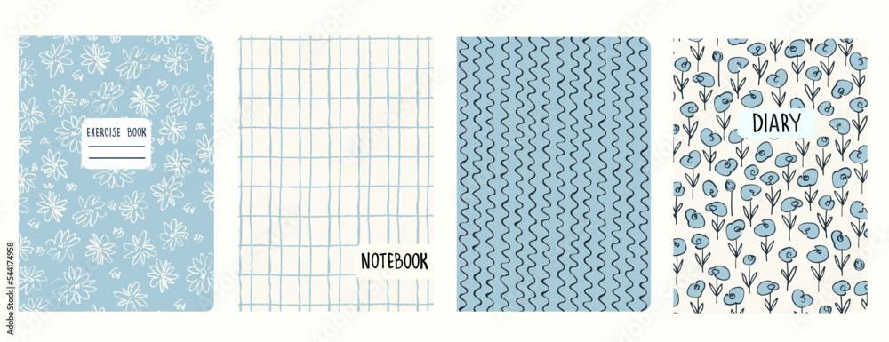 Set of cover page templates based on grid seamless patterns, spiral ...